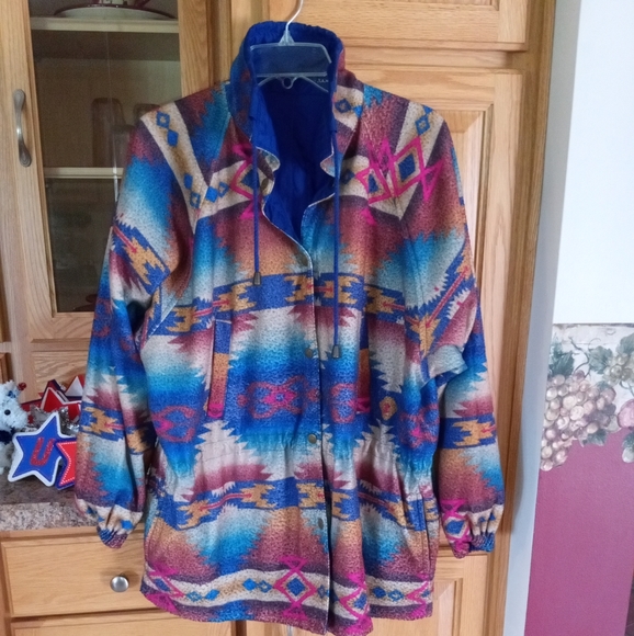 Jackets & Coats | Womens Fleece Nylon Reversible Jacket Aztec Print And ...